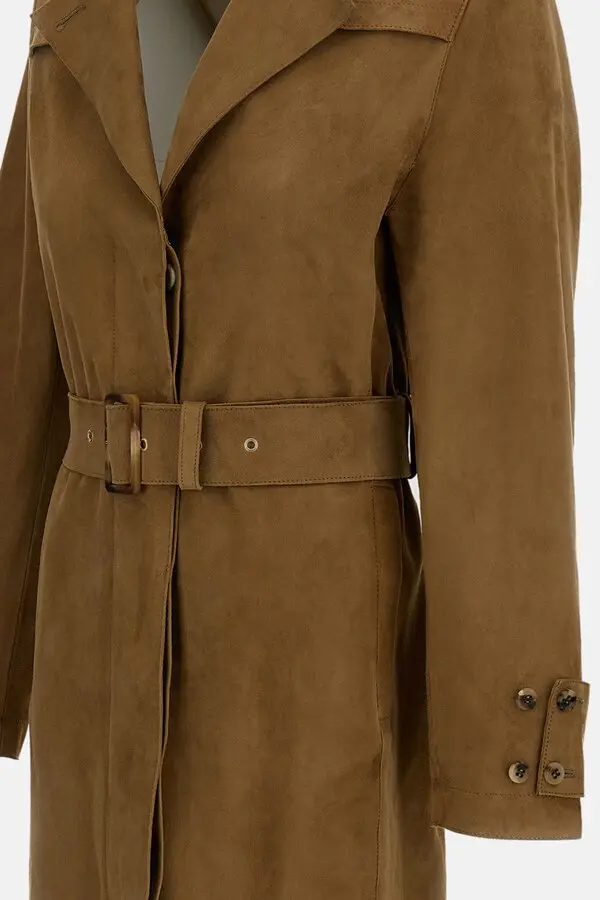 GOLDEN GOOSE Suede Trench Coat With Belt And Iconic Double Star Detail