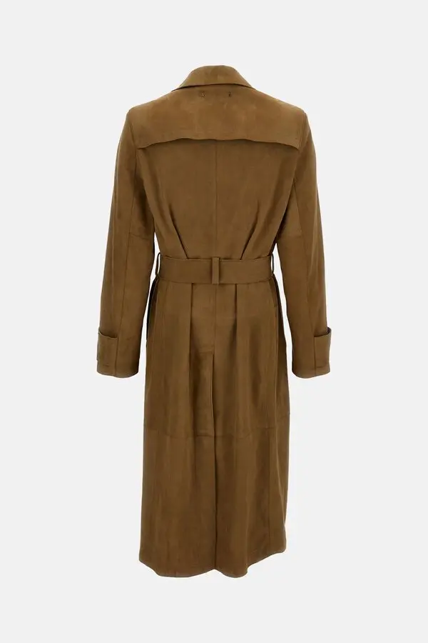 GOLDEN GOOSE Suede Trench Coat With Belt And Iconic Double Star Detail