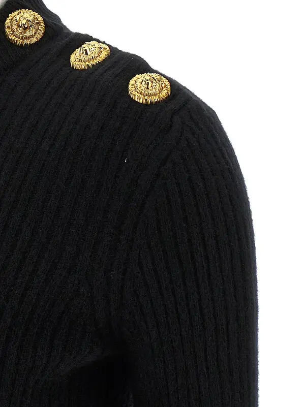 Balmain Ribbed Crew Neck Sweater With Metal Button Detail