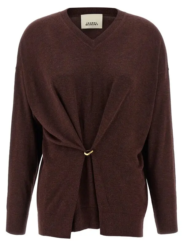 Isabel Marant Étoile Chiraz V-neck Drop Shoulder Sweater With Metal Brooch Detail - Multicolor