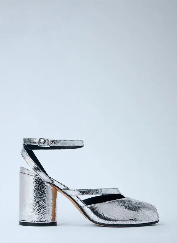 MAISON MARGIELA Tabi Pump Sandals With Ankle Strap And Block Heel - Silver