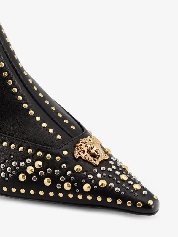Versace Leather Ankle Boots With Medusa Detail And Studs - Multicolor