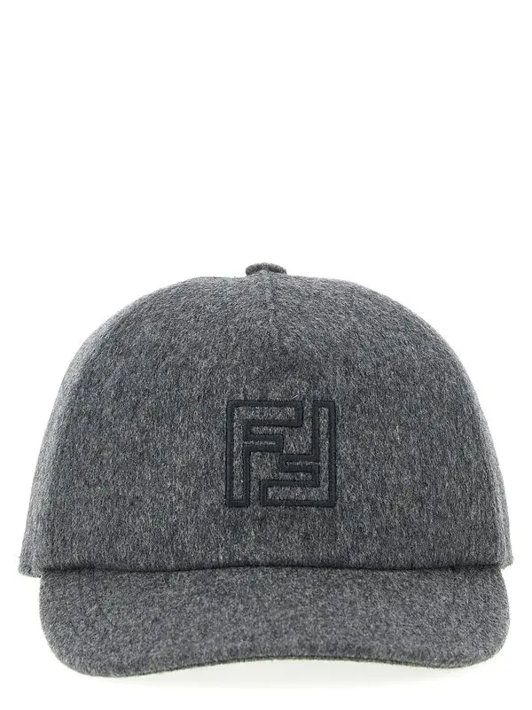 Fendi Wool And Cashmere Baseball Cap With Ff Embroidery - Gray