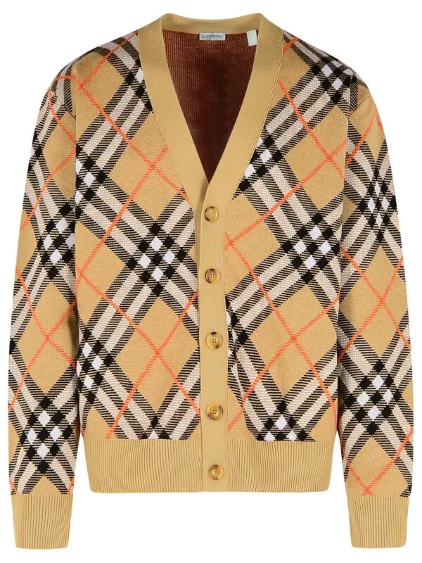 Burberry Check Beige Wool Cardigan - Cream