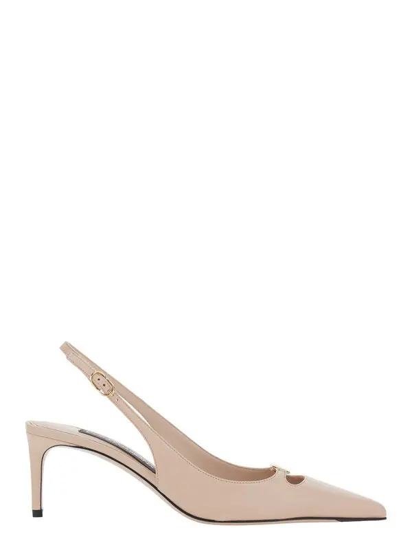 Dolce & Gabbana Leather Slingback Pumps With Logo Plate - Multicolor