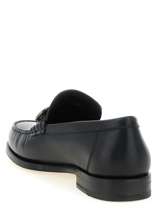 FERRAGAMO Teatro Leather Loafers With Gancini Detail - Black