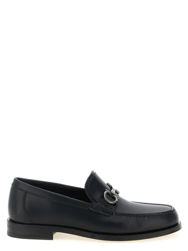 FERRAGAMO Teatro Leather Loafers With Gancini Detail - Black
