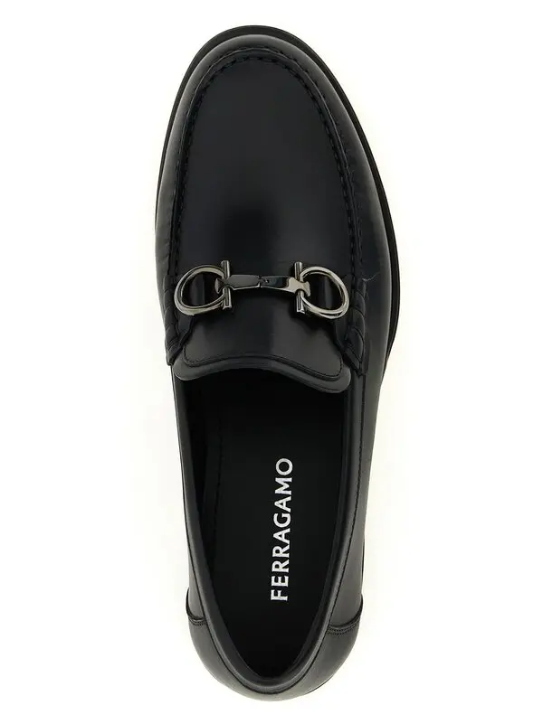 FERRAGAMO Teatro Leather Loafers With Gancini Detail - Black