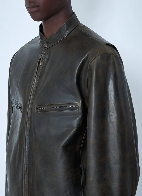 LEMAIRE Leather Zip Jacket - Multicolor