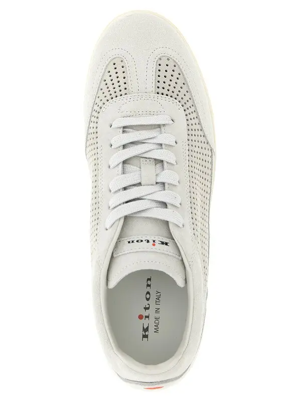 Kiton Suede Openwork Lace-up Sneakers - Gray