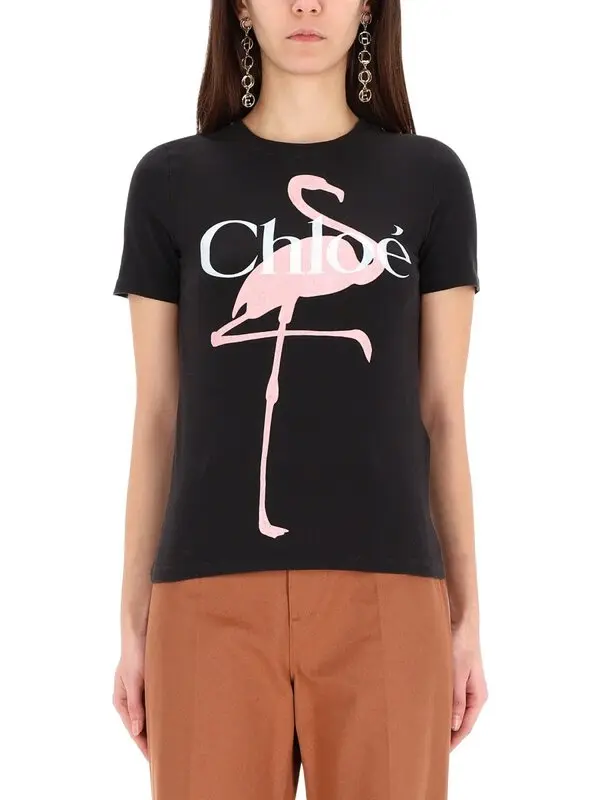 Chloé T-shirt With Flamingo Logo - Black