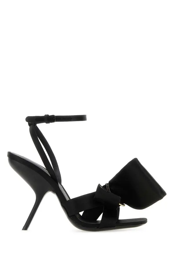 FERRAGAMO Satin Bow Detail High Heel Sandals - Black