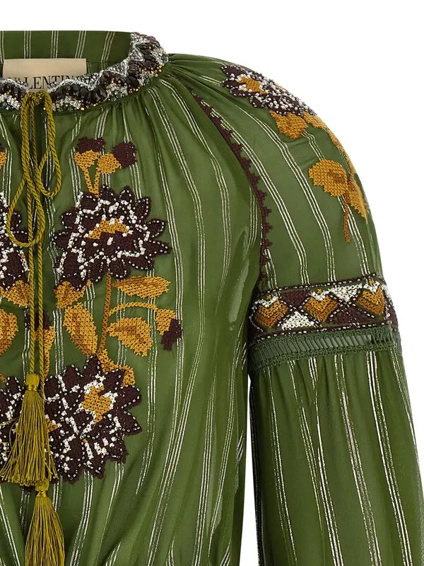 Valentino Garavani Embroidered Lurex Silk Shirt