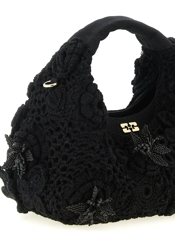 GANNI Mini Hobo Crochet Handbag With Beaded Embellishments