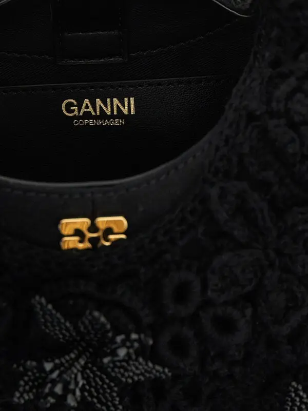 GANNI Mini Hobo Crochet Handbag With Beaded Embellishments