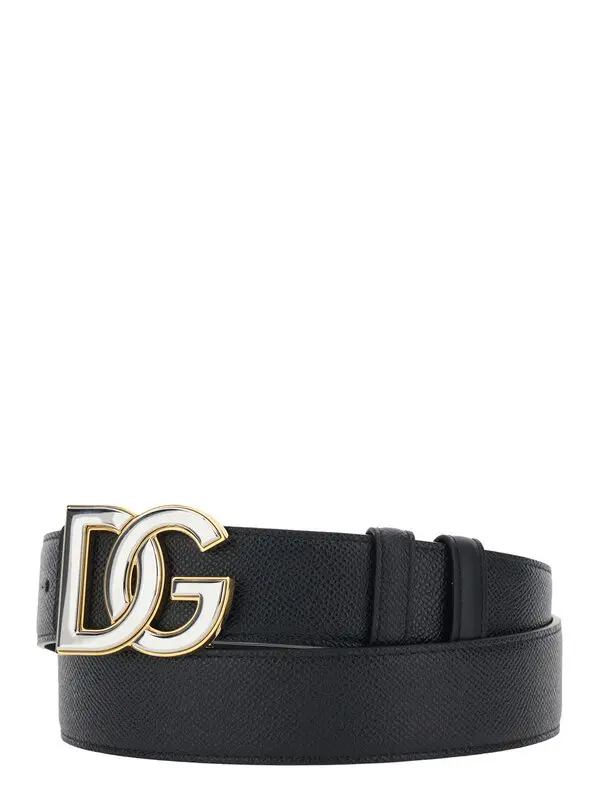 Dolce & Gabbana Leather Belt With Logo Buckle - Multicolor