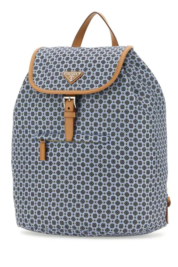 Prada Printed Re-nylon Backpack With Golden Metal Finishing