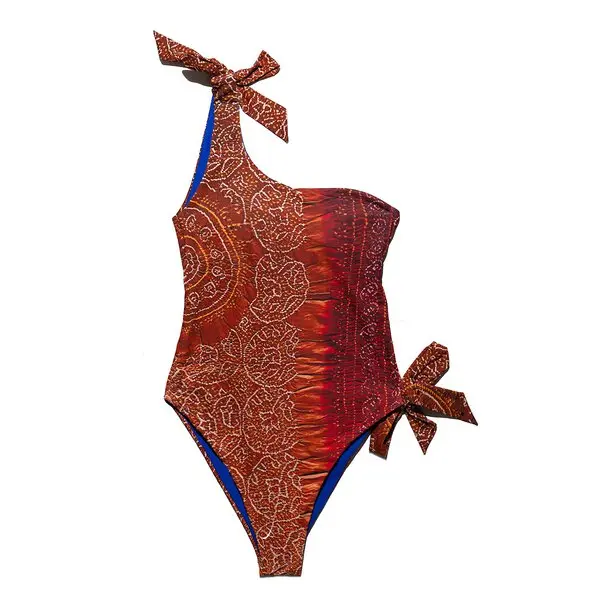 O NIKI Adjustable Tie One Piece Swimsuit - Brown/red