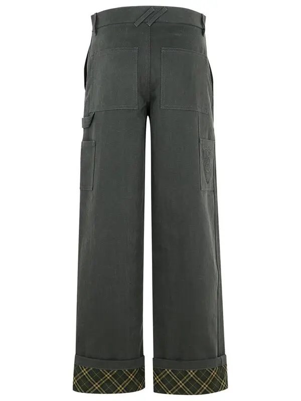 Burberry Cotton Wide Leg Jeans With Checked Trim