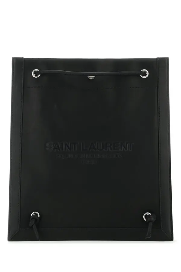 Saint Laurent Leather Shoulder Bag With Silver Metal Finish - Black