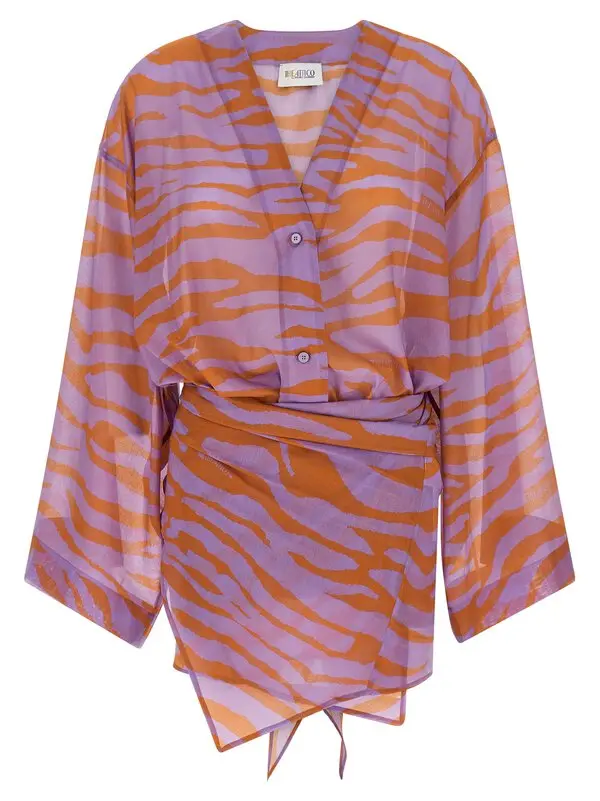 Attico Il Primo Bagno' Printed Cotton Muslin Mini Dress - Purple
