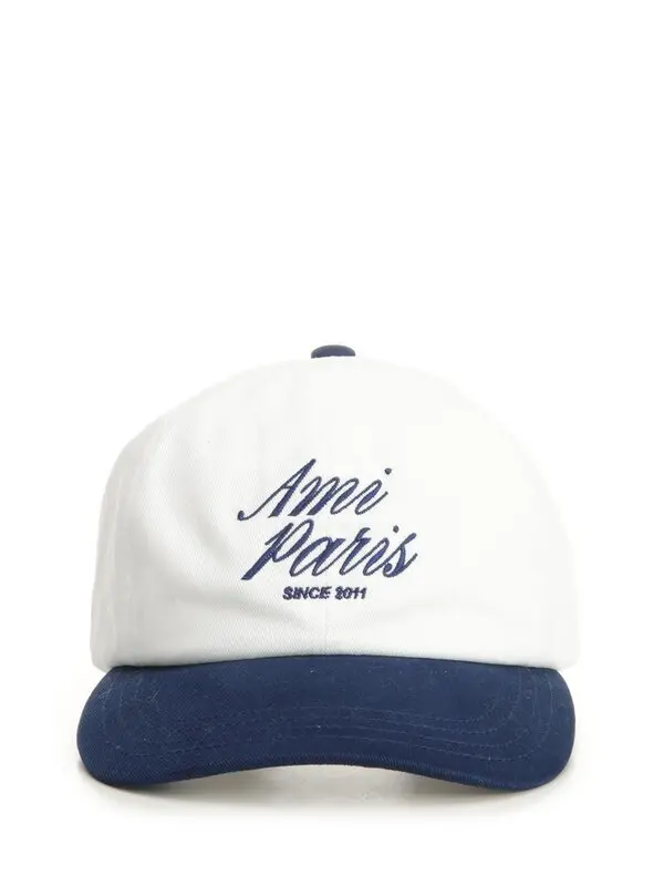 Ami Cotton Gabardine Bicolor Cap - White