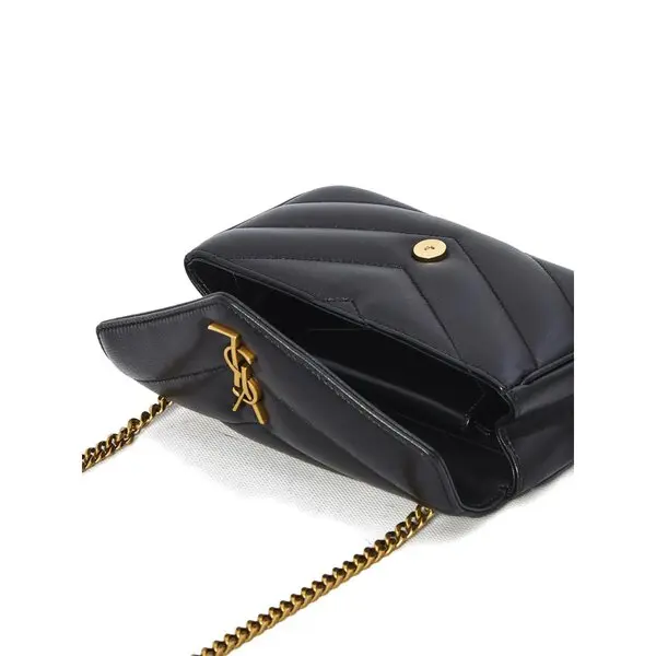 Saint Laurent Chevron Design Lambskin Satchel Bag