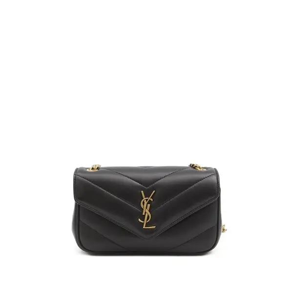 Saint Laurent Chevron Design Lambskin Satchel Bag - Black