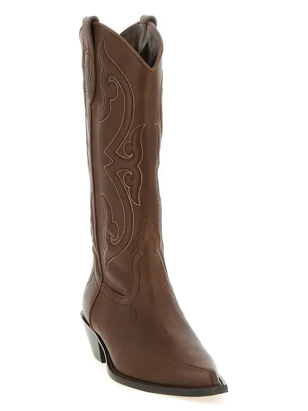 SONORA Yuma Napped Calfskin Leather Boots With Contrast Stitching - Brown