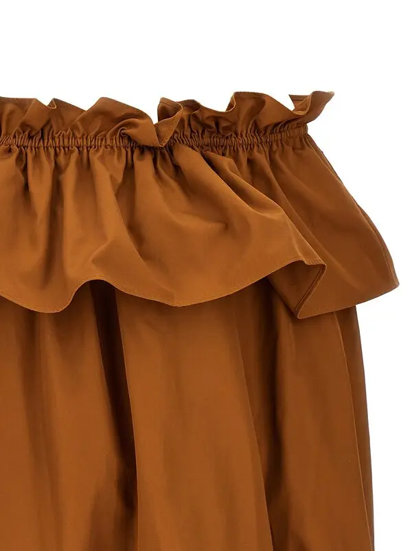 Saint Laurent Off-the-shoulder Ruffle Mini Dress - Brown