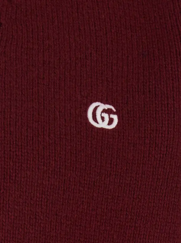 Gucci Bordeaux Cashmere V-neck Cardigan With Gg Embroidery - Multicolor