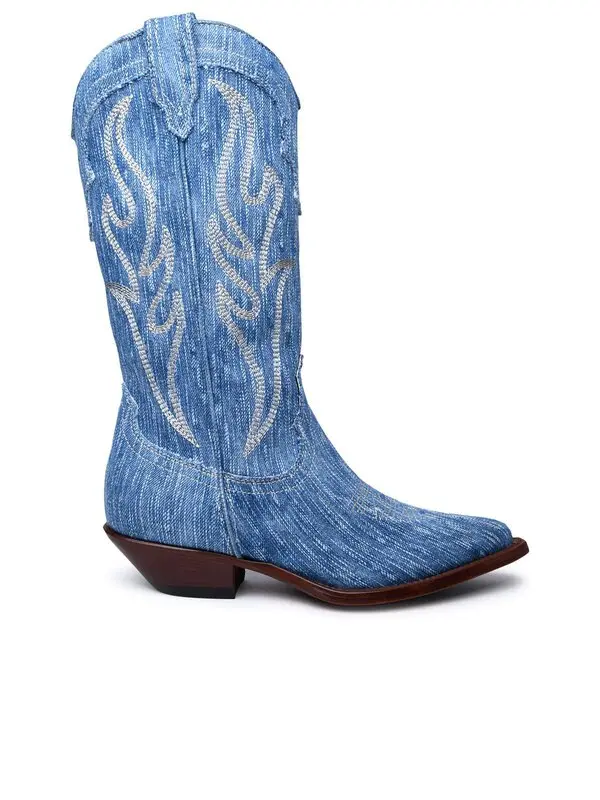 SONORA Light Denim Embroidered Boots - Blue
