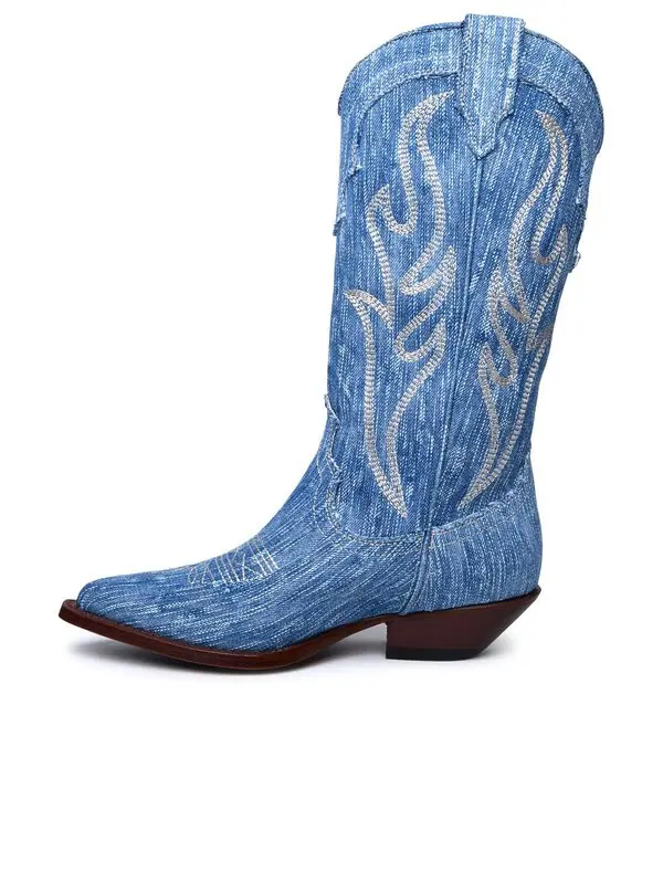 SONORA Light Denim Embroidered Boots - Blue