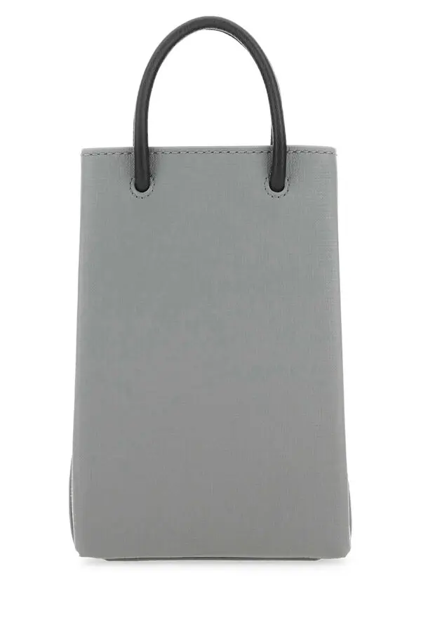 Balenciaga Grey Leather Phone Case With Silver Tone Finishing - Gray