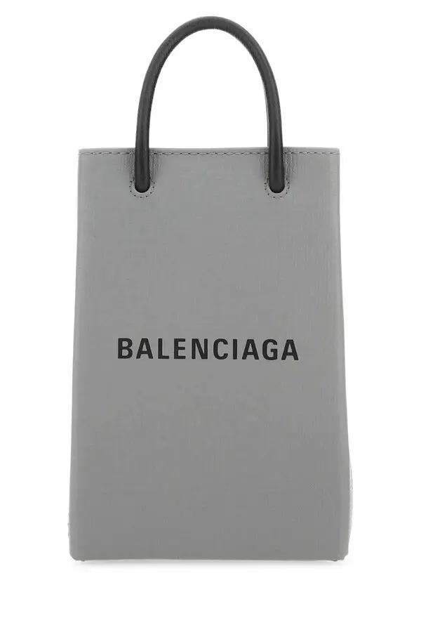 Balenciaga Grey Leather Phone Case With Silver Tone Finishing - Gray