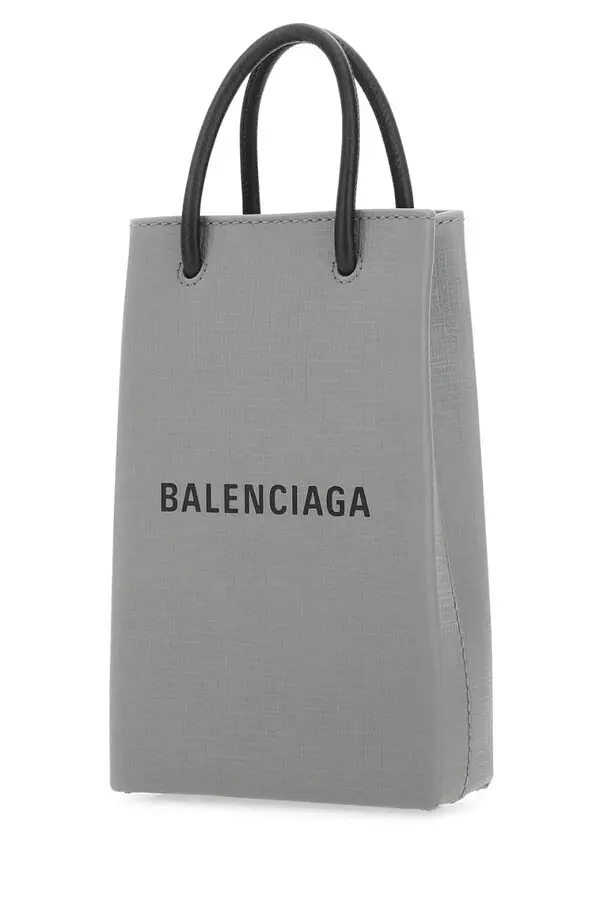 Balenciaga Grey Leather Phone Case With Silver Tone Finishing - Gray