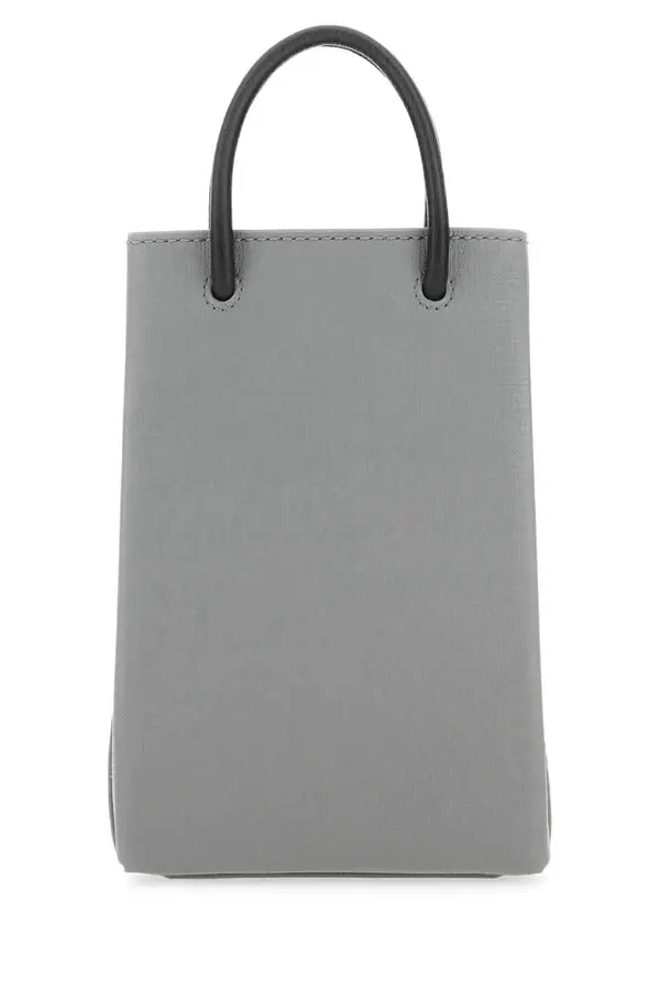 Balenciaga Grey Leather Phone Case With Silver Tone Finishing - Gray