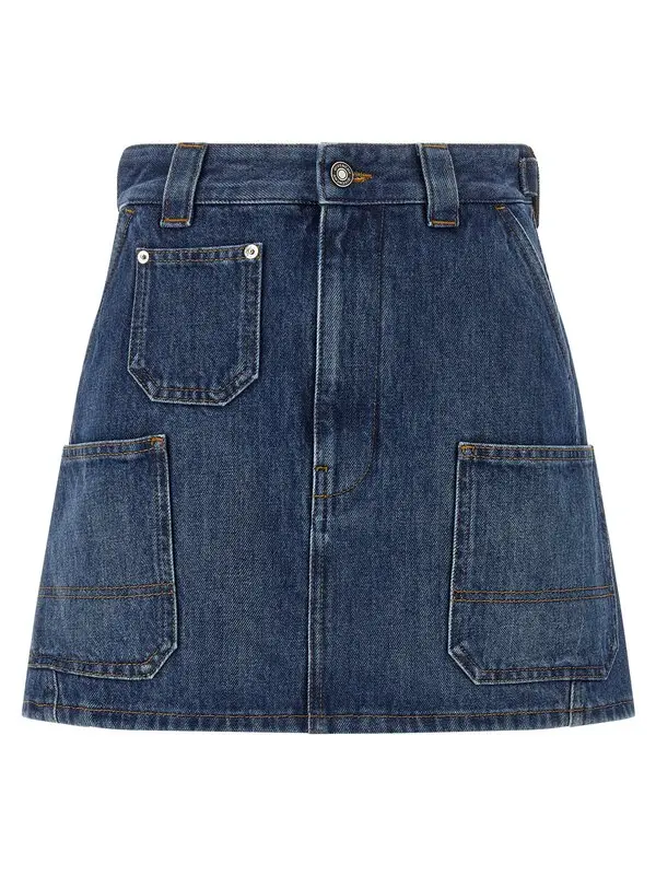 Givenchy Denim Mini Skirt With Side Straps - Blue
