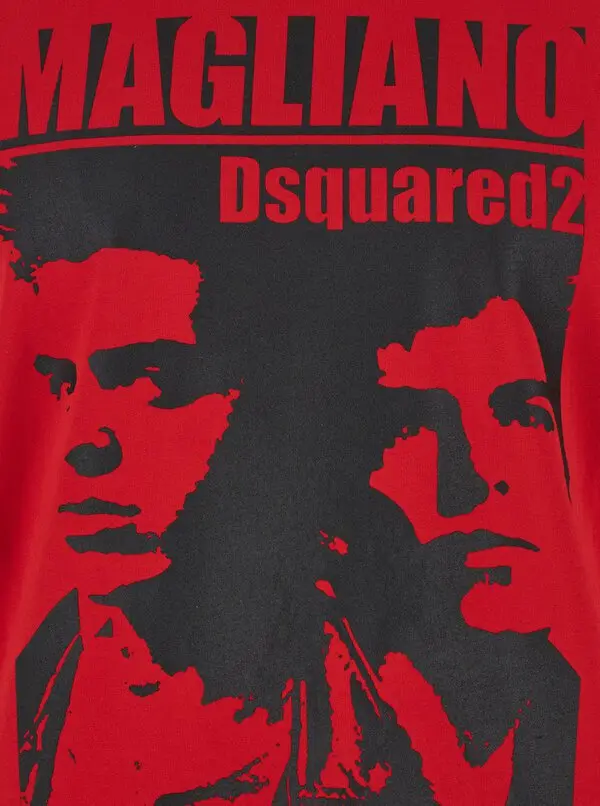 Dsquared2 X Magliano' Red Crewneck T-shirt With Maxi Print On The Front In Cotton - Multicolor