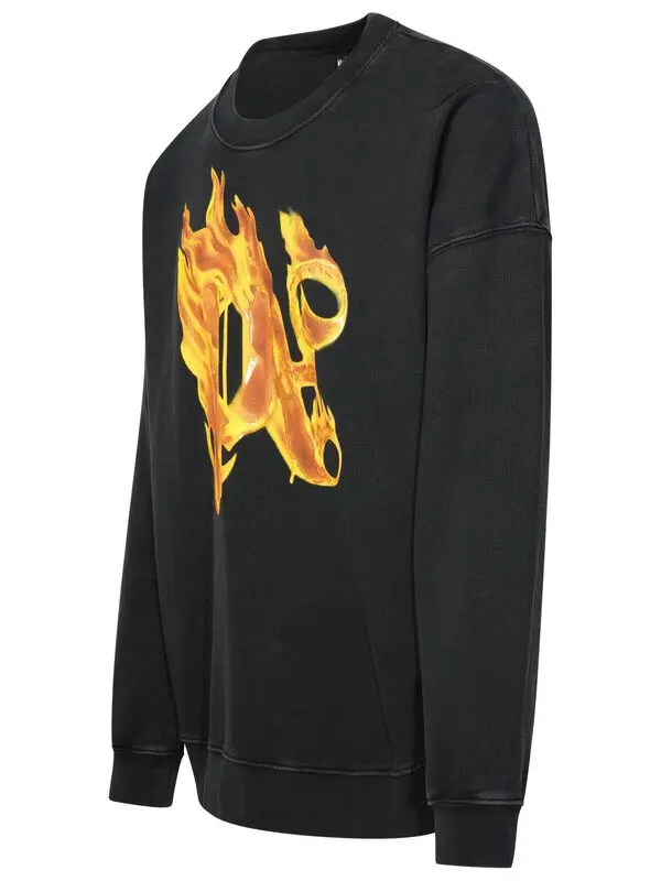Palm Angels Burning Cotton Sweatshirt - Black