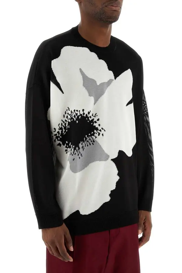 Valentino Garavani Viscose Sweater With Floral Print - Black