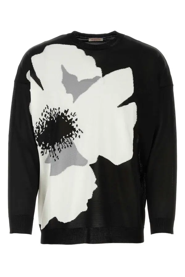 Valentino Garavani Viscose Sweater With Floral Print - Black