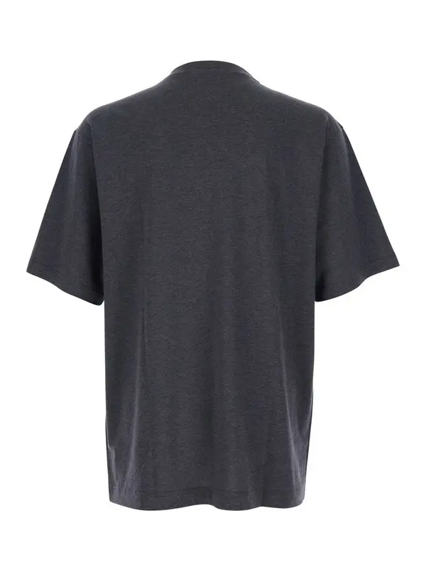 Dolce & Gabbana Grey Crewneck T-shirt With Logo Print On The Front In Cotton - Gray