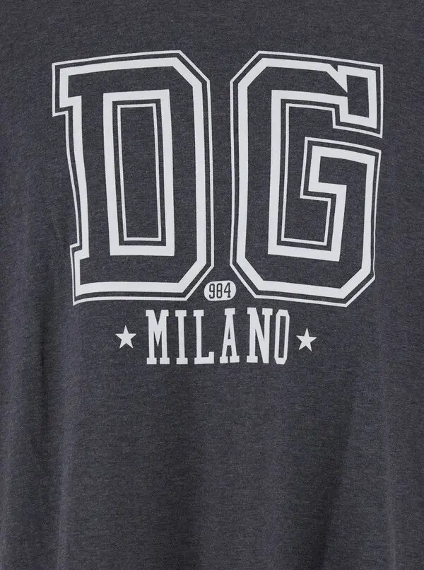 Dolce & Gabbana Grey Crewneck T-shirt With Logo Print On The Front In Cotton - Gray