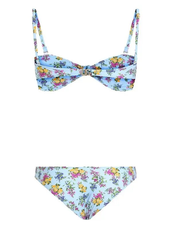 Dolce & Gabbana Blue Floral Twisted Swim Set