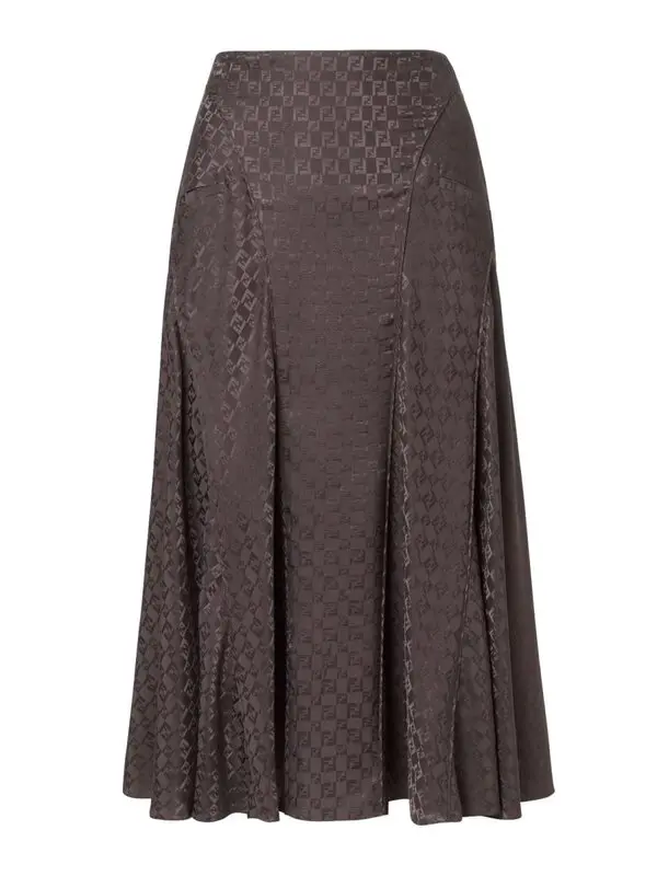 Fendi Ff Monogram Silk Midi Skirt - Brown