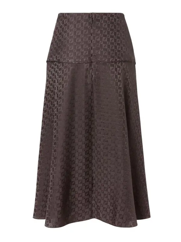 Fendi Ff Monogram Silk Midi Skirt - Brown