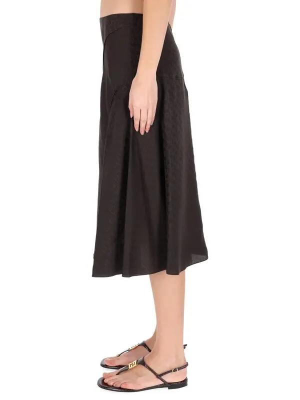Fendi Ff Monogram Silk Midi Skirt - Brown