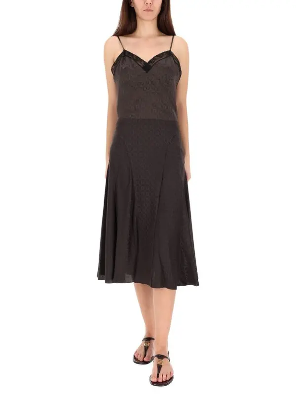 Fendi Ff Monogram Silk Midi Skirt - Brown
