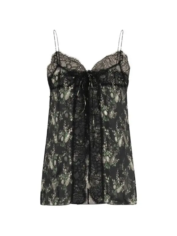 Dolce & Gabbana Floral Lace Trimmed Camisole - Black